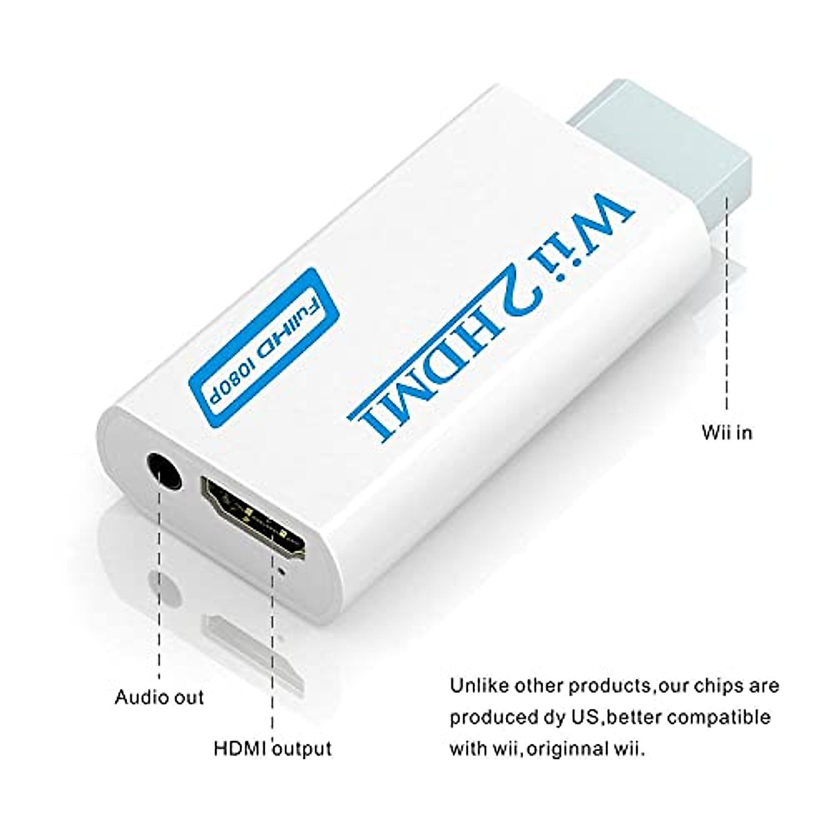 GANA Wii to HDMI Converter Adapter with Hdmi Cable Connect Wii Console to HDMI Display in 1080p Output Video with 3.5mm Audio Supports All Wii Display Modes White