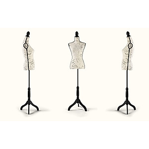 Female Mannequin Adjustable Dress Form-Large Torso Tripod Stand Display，100% Handmade Soft Stretchy，Adjustable Height Style， for Sewing Display-Mannequin Body Torso with Tripod Base Stand（Letter）