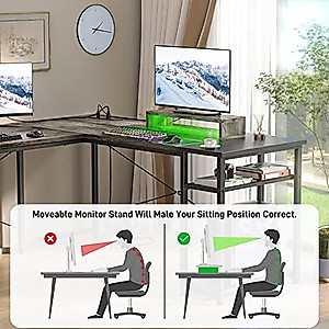 Cyclysio L Shaped Desk with Power Outlets and USB Ports, Reversible L Shaped Gaming Computer Desk with LED Light, 83.5'' Large 2 Person Desk with Monitor Stand, L-Shaped Corner Desk, Grey and Black