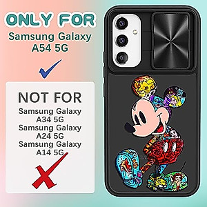 Joyleop (2in1 for Samsung A54 Phone Case Cartoon Cute for Girls Women Teen Kids Girly Phone Covers Fun Unique Pattern Design with Slide Camera Cover+Ring Holder for Samsung Galaxy A54 5G 6.4", Black