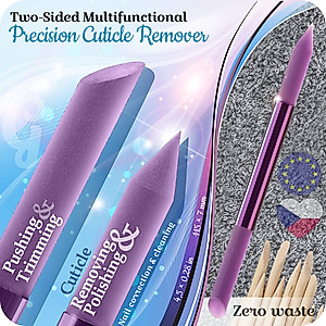 Glass Cuticle Pusher by GLADZY - Manicure Stick, Genuine Czech Quality, Professional Precision Filing Cuticle Remover, Abrasive Surface Never Wears Out