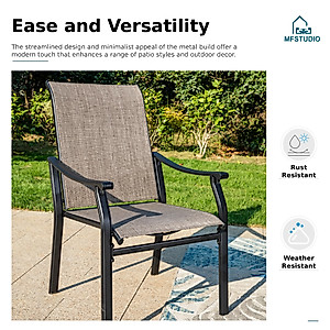 MFSTUDIO Outdoor Patio Dining Chairs, 2 PCS Metal Frame Patio Sling Chairs with Backrest and Armrest, All Weather Resistant Heavy Duty Patio Chair, Grey