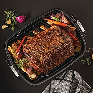 Circulon Ultra Lasting Nonstick Roaster/Roasting Pan with Easy Serve Rack, 17 Inch x 13 Inch, Black