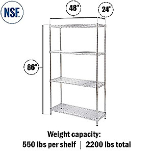 Regal Altair 24" Deep x 48" Wide x 86" High 4 Tier Chrome Wire Shelving Kit | NSF Commercial Storage Rack Unit