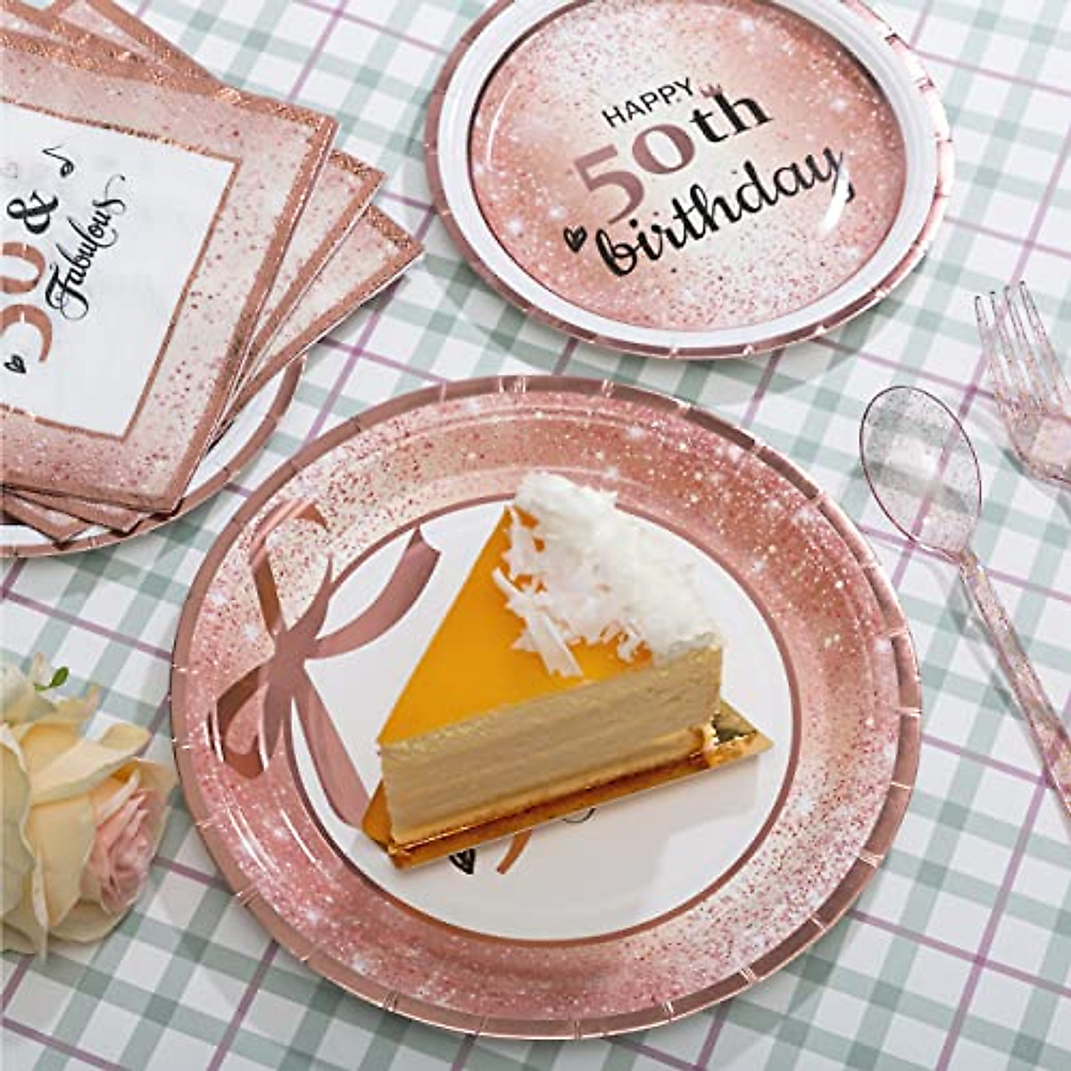 HOMIX 50 and Fabulous Party Plates Napkins Cups Sets with Plastic Cutlery Sets Serves 24 for Women 50th Birthday Party Supplies and Decorations