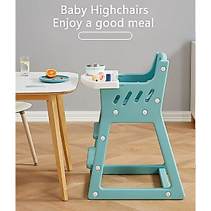 Baby Highchair,Children's Dining Chair, Safe and Solid Shape Structure Design, with Telescopic Gear Adjustable Feeding Tray, Can be Directly Washed (Aqua)