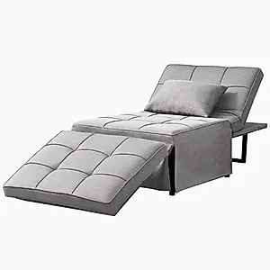 CECER Convertible Chair Bed 4 in 1 | Convertible Ottoman Guest Bed with Pullout Couch Sleeper Sofa | Foldable Guest Bed for Watching TV Reading Sleeping Resting- Light Grey