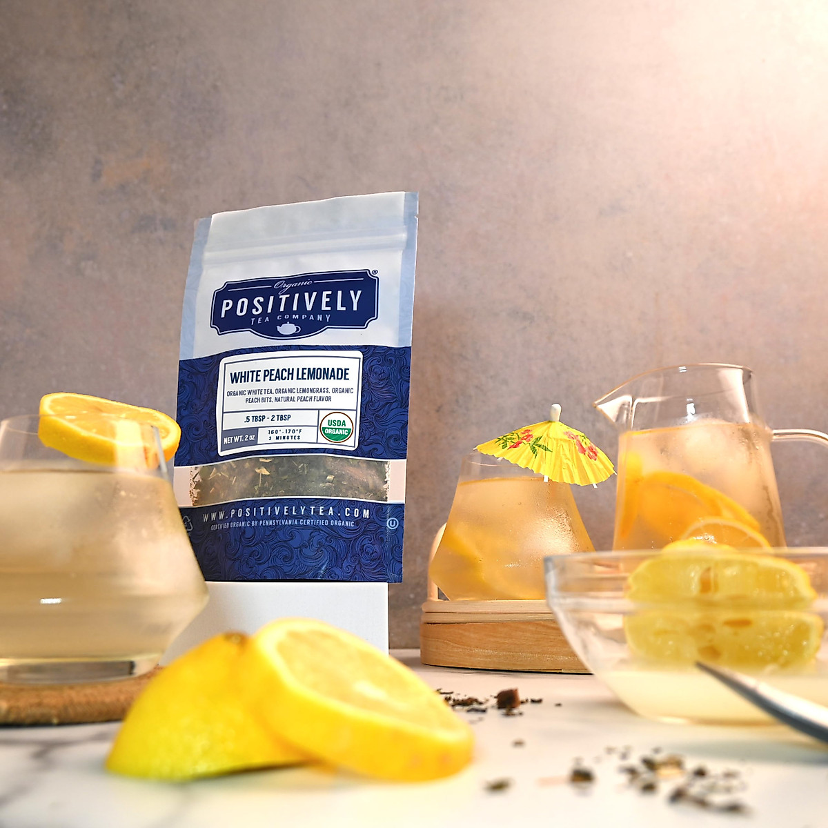 Organic Positively Tea Company, White Peach Lemonade Tea, Loose Leaf, 4 Ounce