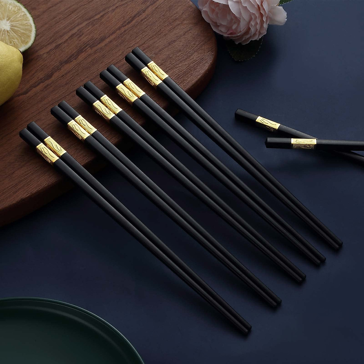 Chopsticks, Bestdin 10 Pairs Fiberglass Chopsticks Reusable, Premium High Temperature Resistant Chop Sticks for Cooking Eating, Square Non-Slip Odorless ChopSticks Reusable, Dishwasher Safe, 9.4 Inch