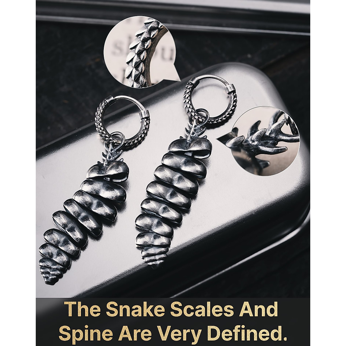 COPPERTIST.WU Rattlesnake Tail Rattle Dangle Earrings 925 Sterling Silver Huggie Hoop Earrings Shakeable Jewelry Gift for Women Men