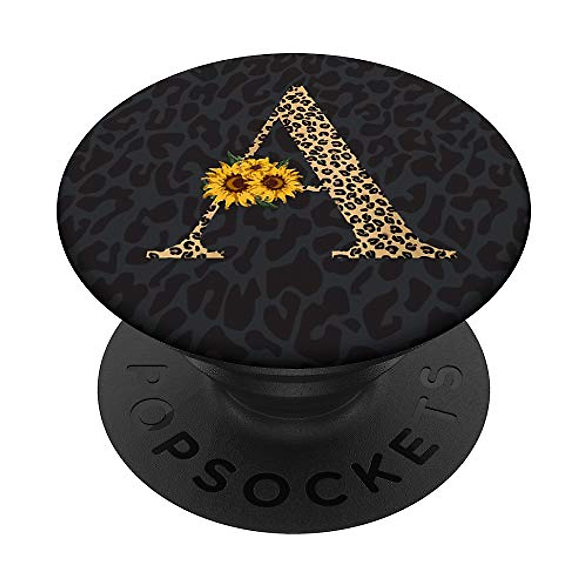 Leopard Cheetah Animal Print Sunflower Monogram Letter A PopSockets Swappable PopGrip