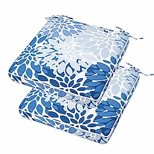 JMKaixin Patio Chair Cushion 19 x 19 Inch Waterproof Outdoor Seat Cushions for Patio Furniture Garden Sofa Couch Chair Pads with Adjustable Straps, Set of 2