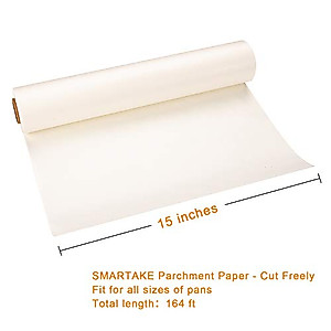 SMARTAKE Parchment Paper, 2 Rolls 15 in x 164 ft (410 Sq. Ft) Non-Stick Baking Parchment Roll, Baking Pan Liner for Kitchen, Air Fryer, Steamer, Cooking Bread, Cookies and More, White