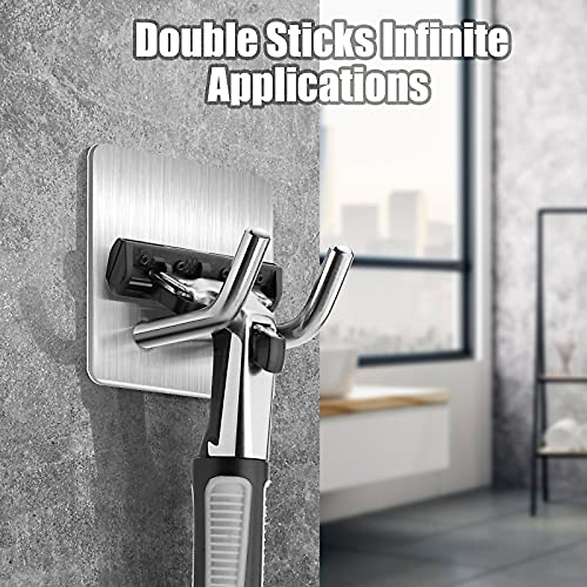 YasTant 4 Pcs Premium Heavy Duty Adhesive Hooks Wall Hangers for Bathroom, Self Stick Hooks for Hanging Heavy Duty, Self Adhesive Razor Holder for Shower Wall Inclined