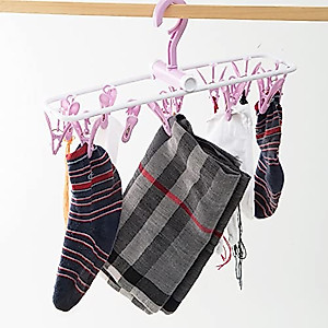 THIDARGO 2 PCS Small Clothes Underwear Drying Racks 12 Clips 360° Rotatable Hook Hanging Drying Rack Foldable Portable Hangers for Drying Gloves Bras Baby Clothes Towel Socks (1Blue+ 1Purple)