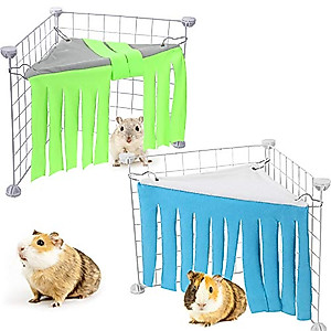 2 Pieces Guinea Pig Hideout Small Animal Corner Fleece Hideaway Cute Ferret Hammock and Sleeping Bed for Ferrets Chinchillas Small Pets (Grey with Blue, Grey with Green, Patternless)