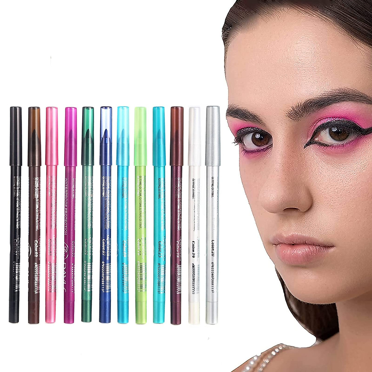 Geruicee 12 Colors Eyeliner Pen Set,Glitter Eyeliner Pencil,Pearl Eyeliner Pencil Waterproof Colored Eyeliners Long-Lasting Professional Eye Makeup Set for Women