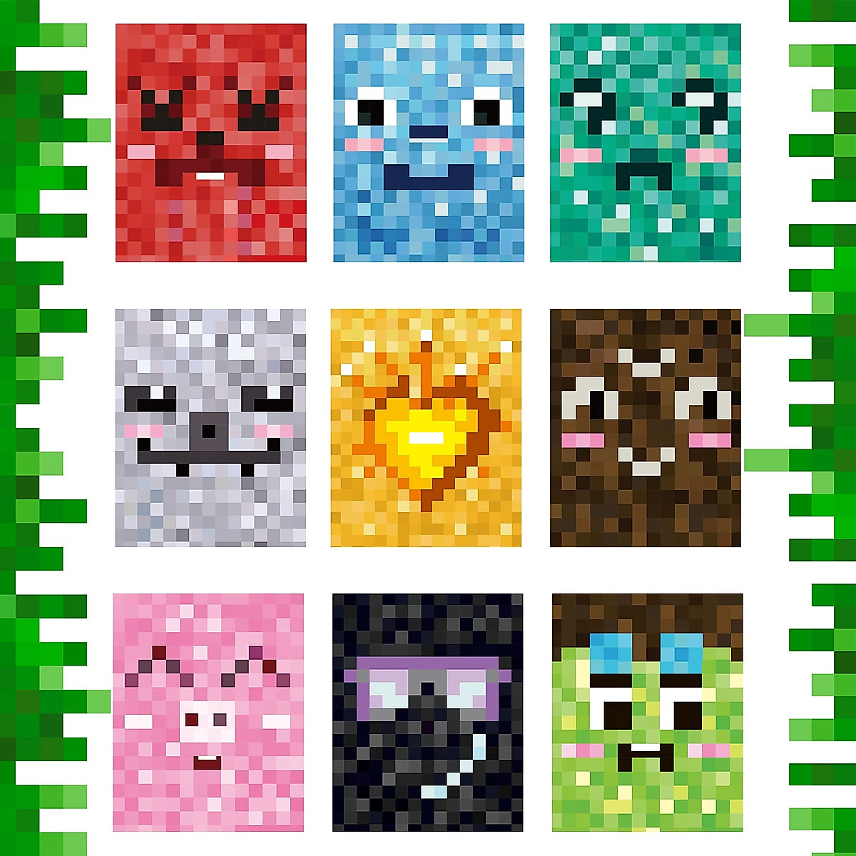 9 Pieces Pixel Mine Posters 8 x10 Inches Painted Gaming Wall Decor Teen Room Decor Art Pixel Mine Party Supplies Mining Fun Wall Art Kitchen Wall Decor for Boys, Kids Bedroom, Game Room, Playroom