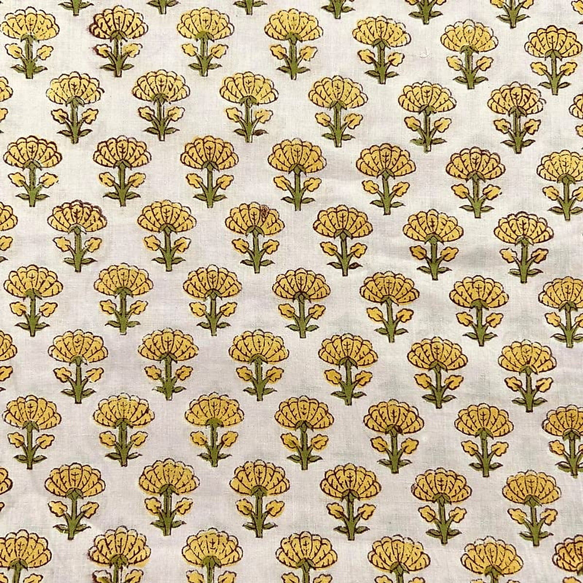 E-Tailor® Cotton Fabric India Hand Block Print Floral Fabric Ideal for Dress Making, Craft and Arts, Patchwork, Quilting, Doll Making, DIY Craft-1 Yard- Floral -Parchment