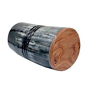 HONGLAYS Ox Horn Mug-Natural Buffalo Horn Viking Drinking Mug Viking Mug Cup (With Ring carving in Redwood Bottom)