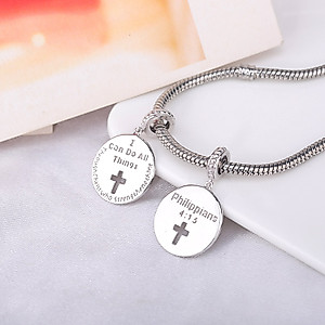 AMATOLOVE Religious Charm I Can Do All Things Through Christ 925 Sterling Silver Charms for Bracelets Christmas Gifts