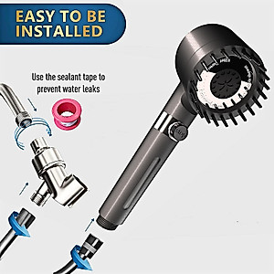 Filtered Shower Head with Handheld, 3 Spray Modes Water Saving High Pressure Showerhead Set with 59″ Hose、Bracket、Cotton Filters, Power Wash for Hard Water, Showerhead with ON/OFF Switch for Pets Bath