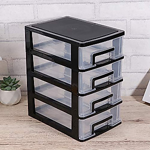 NOLITOY Four- layer Drawer Type Closet, Plastic Storage Cabinet Drawer Organization and Storage, Black Frame with Clear Drawers Storage Rack Organizer for Office Bedroom Home