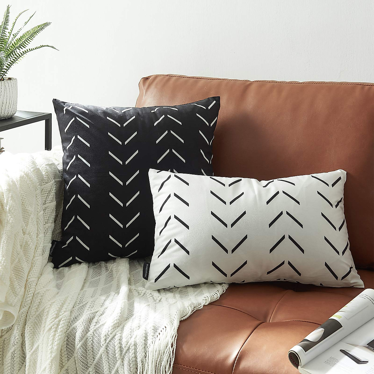 Nestinco Set of 2 Black Pillow Covers 20 x 20 inches Boho Aztec Polyester Blend Square Decorative Throw Pillow Covers for Sofa Couch Bed Decor