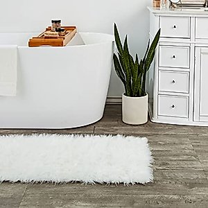 Juvale Soft Faux Sheepskin Fur Throw Rug, 2x6 Feet Shaggy Non-Slip Mat Runner (White)