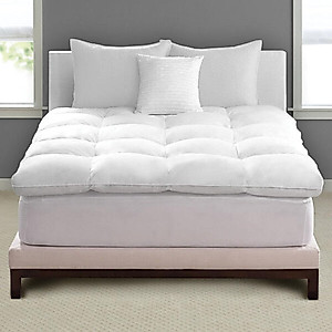 Restful Nights Heritage Collection Featherbed Mattress Topper, Plush Bed Topper, Featherbed, 100% Cotton Cover, Resilia Feather, Queen Mattress Topper, White