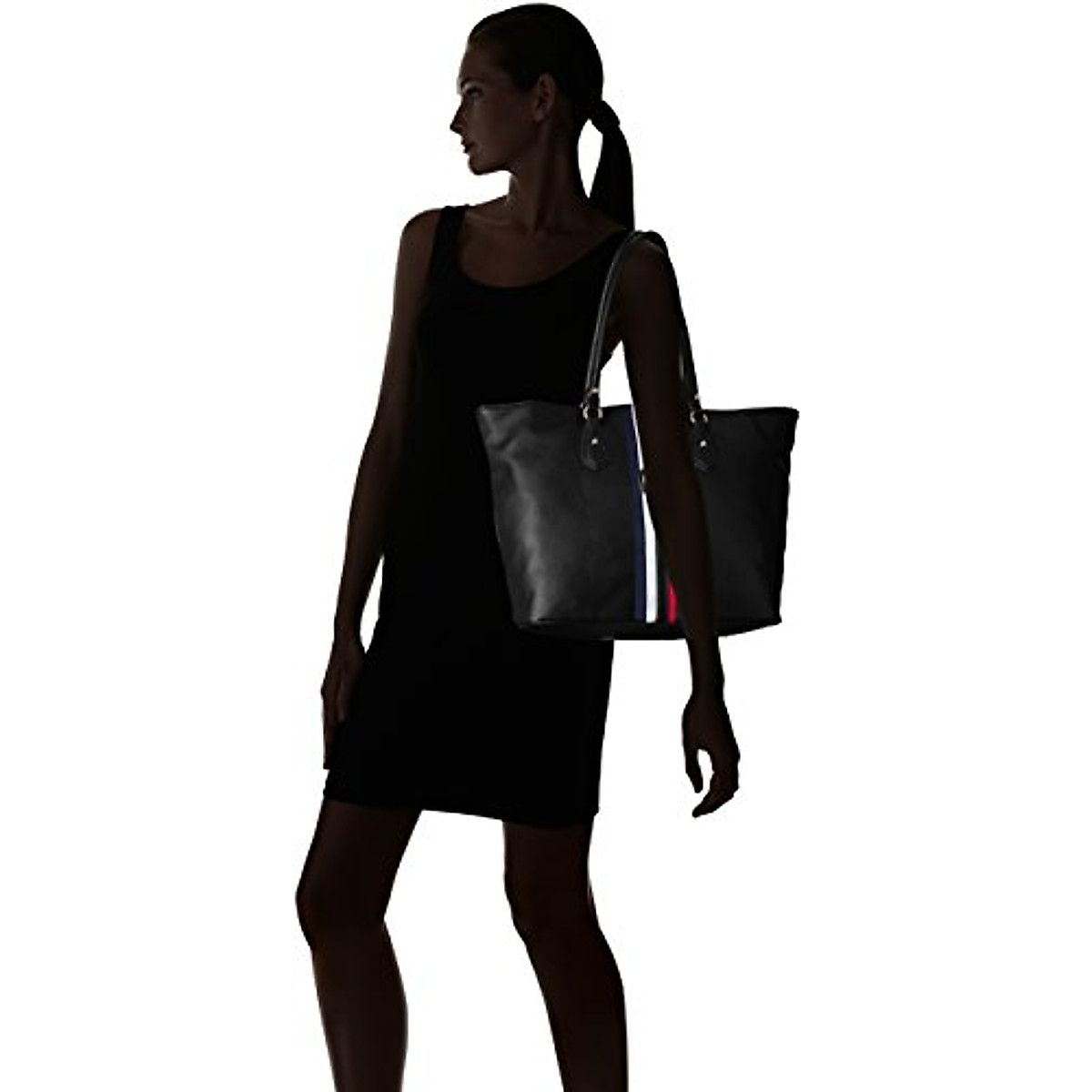 Tommy Hilfiger Women's Jaden Travel Tote Bag ,Black Polyvinyl Chloride