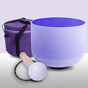 ENERGYSOUND Purple Colored Frosted B Crown Chakra Quartz Crystal Singing Bowl 8 inch with heavy duty case bag mallet &O-ring included