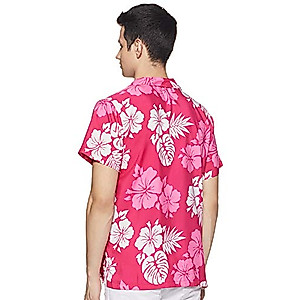Stylore Hawaiian Shirt for Men Aloha Shadow Hibiscus Pink White Small