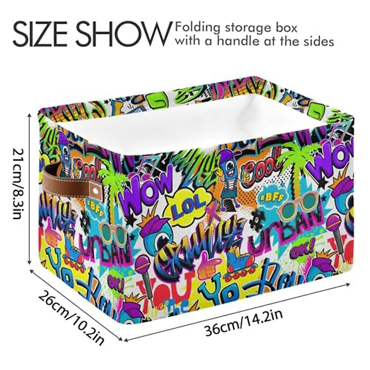 Comics Palm Tree Microphone Storage Basket Bins Foldable Decorative Storage Box Laundry Hamper Baskte Storage for Living Room Clothes Nursery Closet Shelf Playroom,2 pcs