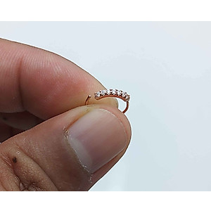 Jewelry Avalanche 925 Sterling Silver Nose Ring, 22G Nostril Hoop Ring, Helix Earring, Cartilage Earring, 9mm Inside Diameter, Prong set 7-CZ Accented - Rose Gold