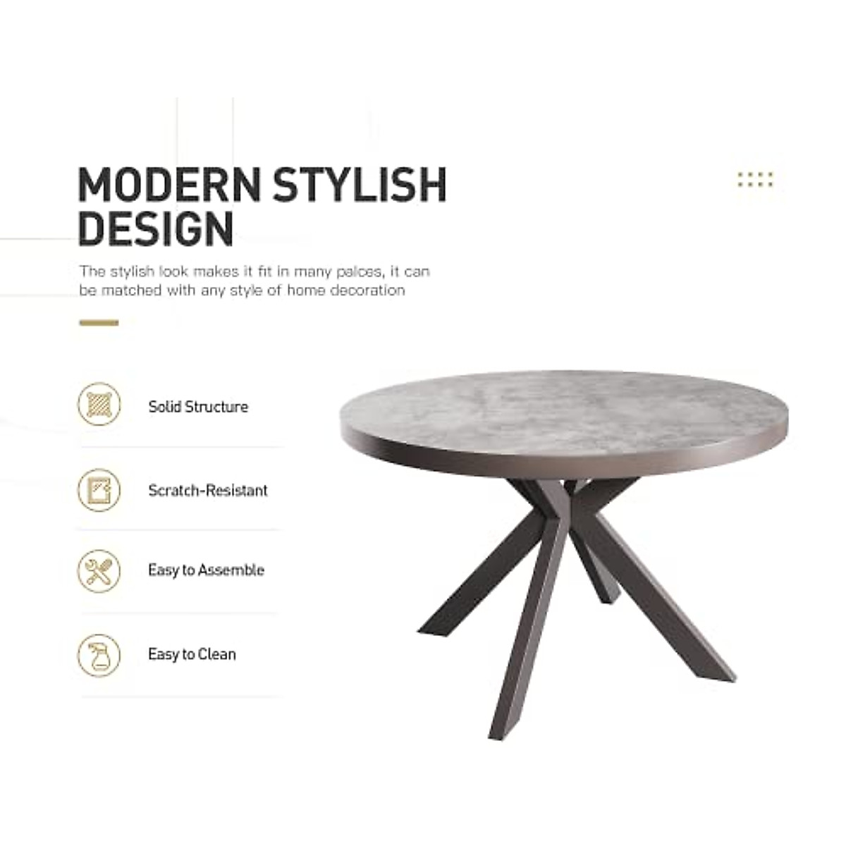 Acanva Small Round Dining Table for 4 Person, MDF & HPL Surface and Sturdy Base Structure, Modern Design for Kitchen, Living Room & Apartment, Easy Assembly, 47.2” Diam. x 30” H, Light Concrete