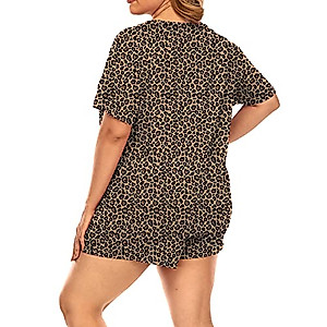 Plus Size Pajamas Womens Pajama Sets Shorts Summer Short Sleeve Pjs Cute Print Pj Sleepwear Leopard 2X