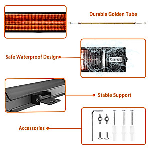Wall-Mounted Patio Heater for Outdoor Use Electric Infrared Heaters 1500w with 3 Level ,Waterproof Space Patio Heaters, Remote Control, Black