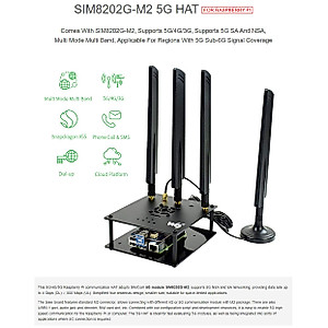 Coolwell Waveshare SIM8202G-M2 5G HAT with Antennas, Support 5G/4G/3G Snapdragon X55 Onboard, Multi Mode Multi Band, for Regions with 5G Sub-6G Signal Coverage