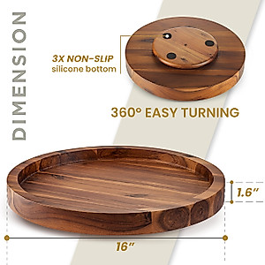 RABAHA 16" Acacia Lazy Susan Organizer for Table - Wooden Lazy Susan Turntable for Cabinet - Kitchen Turntable Storage Food Bins Container for Pantry, Countertop (Acacia Wood)