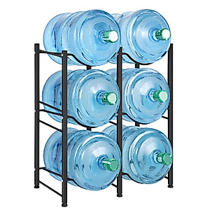 LIANTRAL 5 Gallon Water Bottle Holder, 3 Tiers Black Double Row Heavy Duty Water Cooler Jug Rack, Water Rack with 6 Slots for Home Kitchen