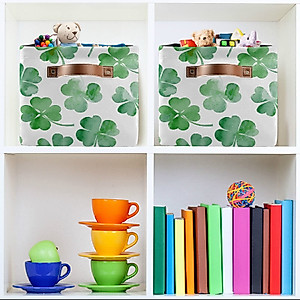 xigua Four Leaf Clover Foldable Canvas Storage Bin, Sturdy Fabric Storage Basket with Handles, Storage Cube Box for Organizing Shelf Nursery Toy Closet 1PCS