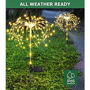 E-Kong Outdoor Solar Garden Lights 4 Pack, Upgraded 125 LEDs Outdoor Lights for Patio, Solar Fireworks Light with 2 Modes, IP65 Waterproof, Solar Pathway Lights for Yard, Garden, Walkway (Warm White)