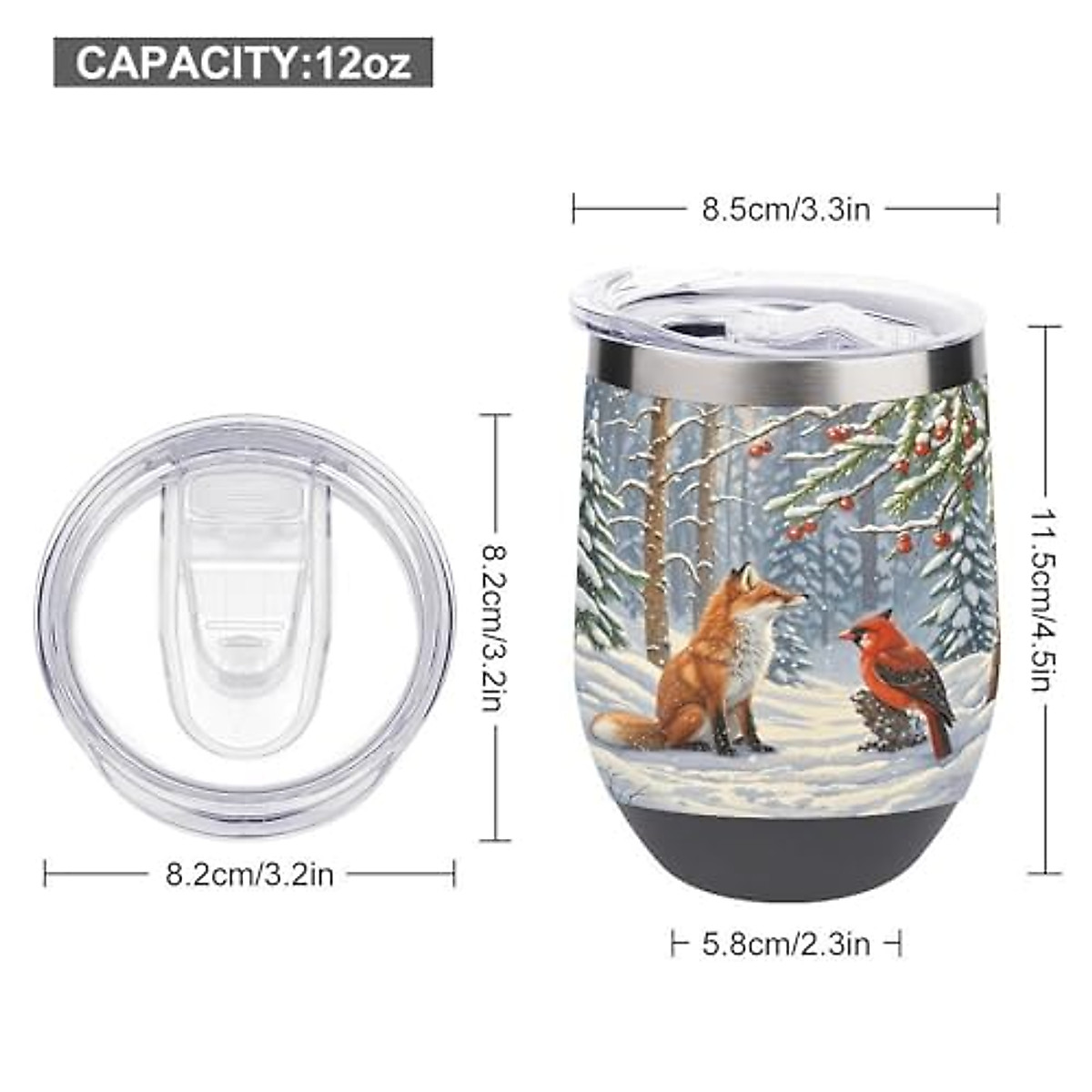 WYUSPGK 304 Stainless Steel Insulated Cup, Winter Snow Fox Print Smooth Rim, Durable & Reusable - Perfect for Office, Home, And Travel
