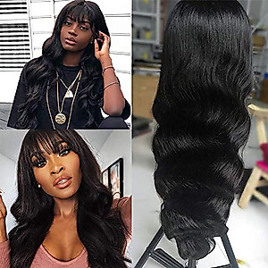 Body Wave Wigs With Bangs Virgin Brazilian None Lace Front Wigs Human Hair Wigs 180% Density Glueless Machine Made Wigs For Black Women (18 inch, body wave)