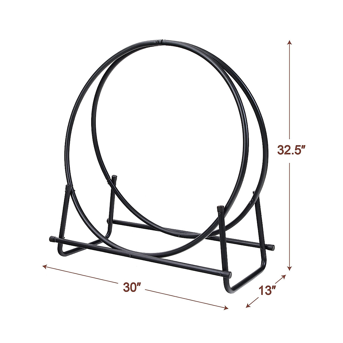 PHI VILLA 30 Inch Log Hoop Firewood Rack Curved Fireplace Wood Storage Holder Wood Stove Accessories,Indoor/Outdoor Heavy Duty Iron Black