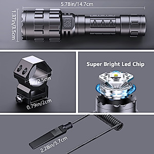 X.Store 2 Pack LED Flashlight with Picatinny Rail Mount, Airsoft Flashlights USB Picatinny Rail Flashlights 5000 High Lumen Rifle Light, 5 Modes Rifle Flashlight - Remote Switch Included