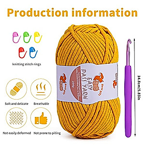 Fedmut Yarn for Crocheting -200g Beginners Chunky Cotton Yarn Easy-to-See Stitches Thick Worsted Yarn for Knitting Craft -Yellow