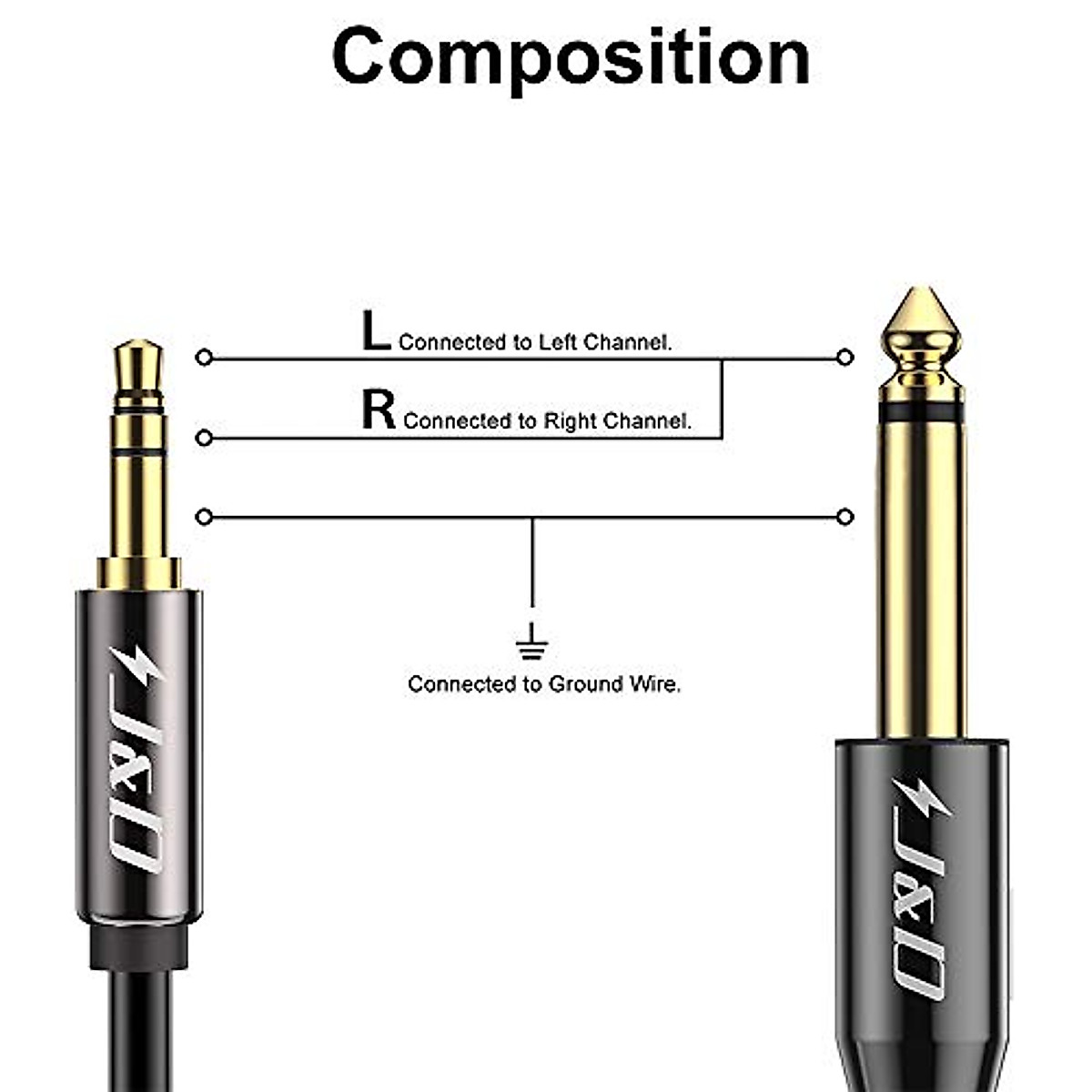 J&D 6.35mm (1/4 inch) TS to 3.5mm (1/8 inch) TRS Cable, Gold-Plated 1/4 inch Male to 3.5mm (1/8 inch) Male Mono Interconnect Heavy Duty Stereo Aux Jack Adapter Cable, 10 Feet