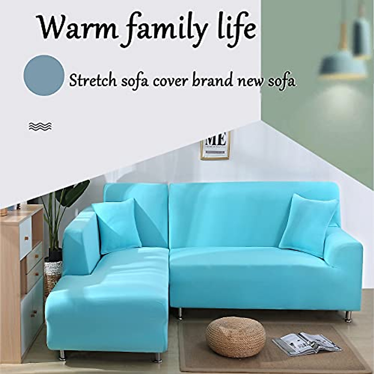 TVPFM Stretch Sofa Slipcover, Microfiber Soft Sectional Couch Covers Removable Elastic Bottom L-Shaped Sofa Covers Furniture Protector for Pets Cat Dog-Blue A-4 Seater+4 Seater